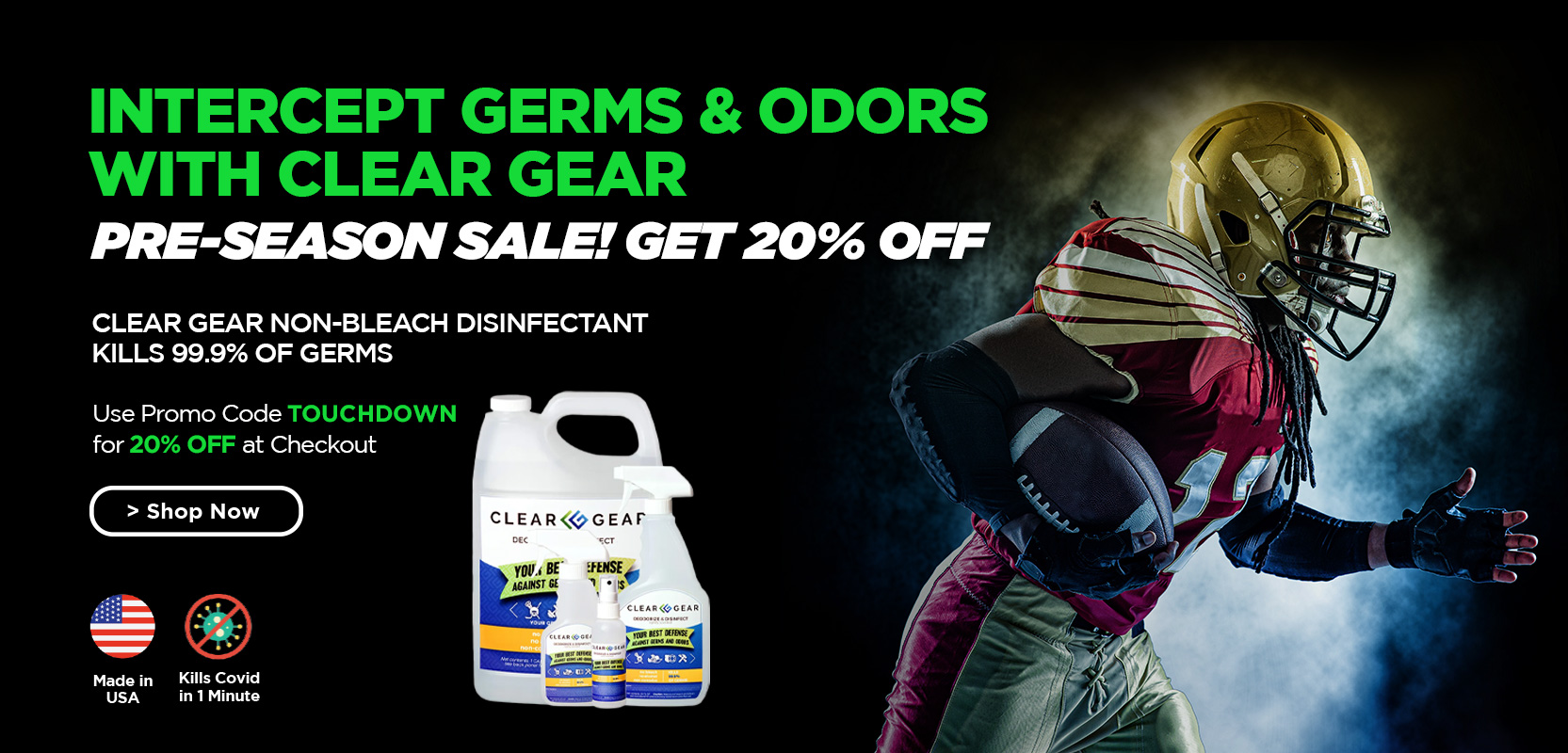 Clear Gear | Anti-Bacterial Disinfectant & Deodorizer for PPE & Sports Gear
